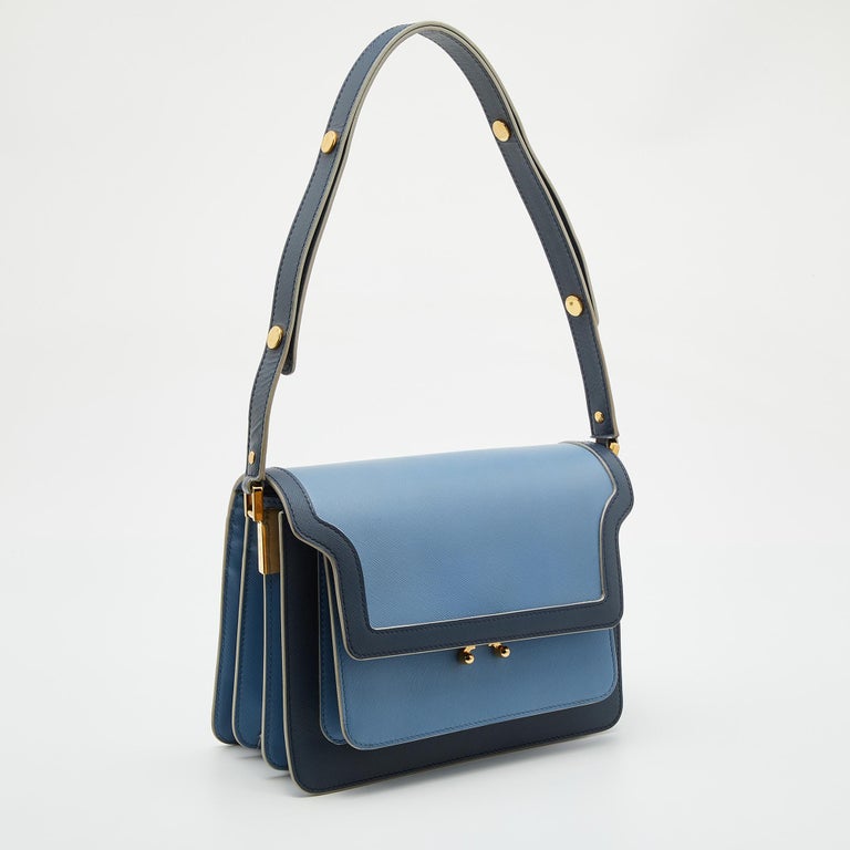 Marni Blue Leather Medium Flap Trunk Shoulder Bag For Sale at 1stDibs