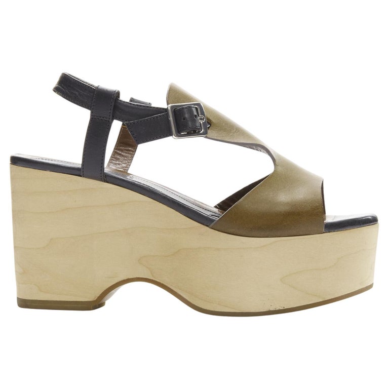 MARNI brown black wooden platform wedged sandals EU37 For Sale at 1stDibs