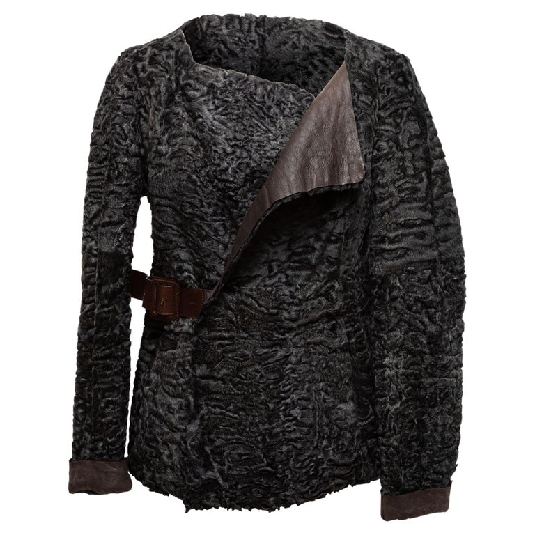 Marni Charcoal and Brown Persian Lamb and Leather Wrap Jacket For Sale ...