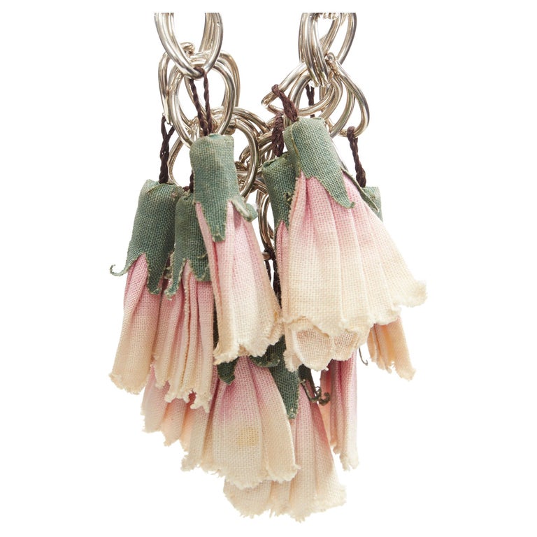 MARNI decorative pink canvas silver ring chain leather statement ...