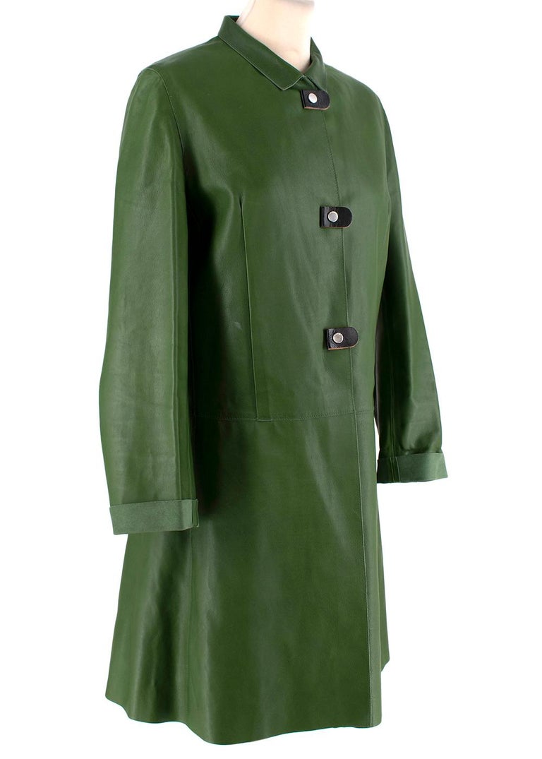 Marni Green Calf Leather Mid-Length Coat - Size 6US For Sale at 1stDibs