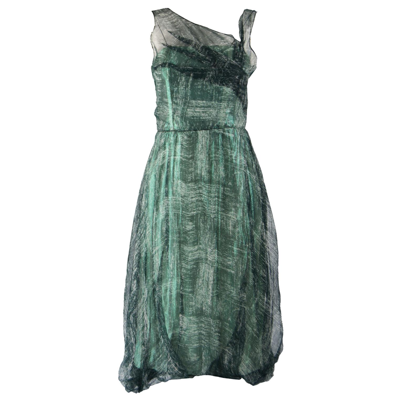 Marni Green Silk Asymmetrical Dress Fall 2004 For Sale at 1stDibs