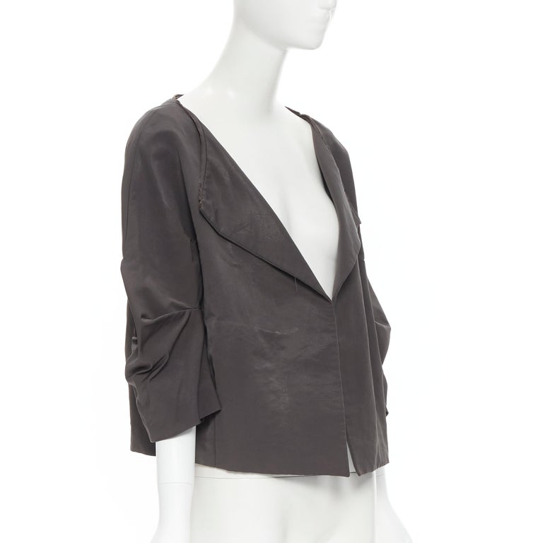 MARNI grey polyester open front pinched sleeve rounded cocoon jacket ...