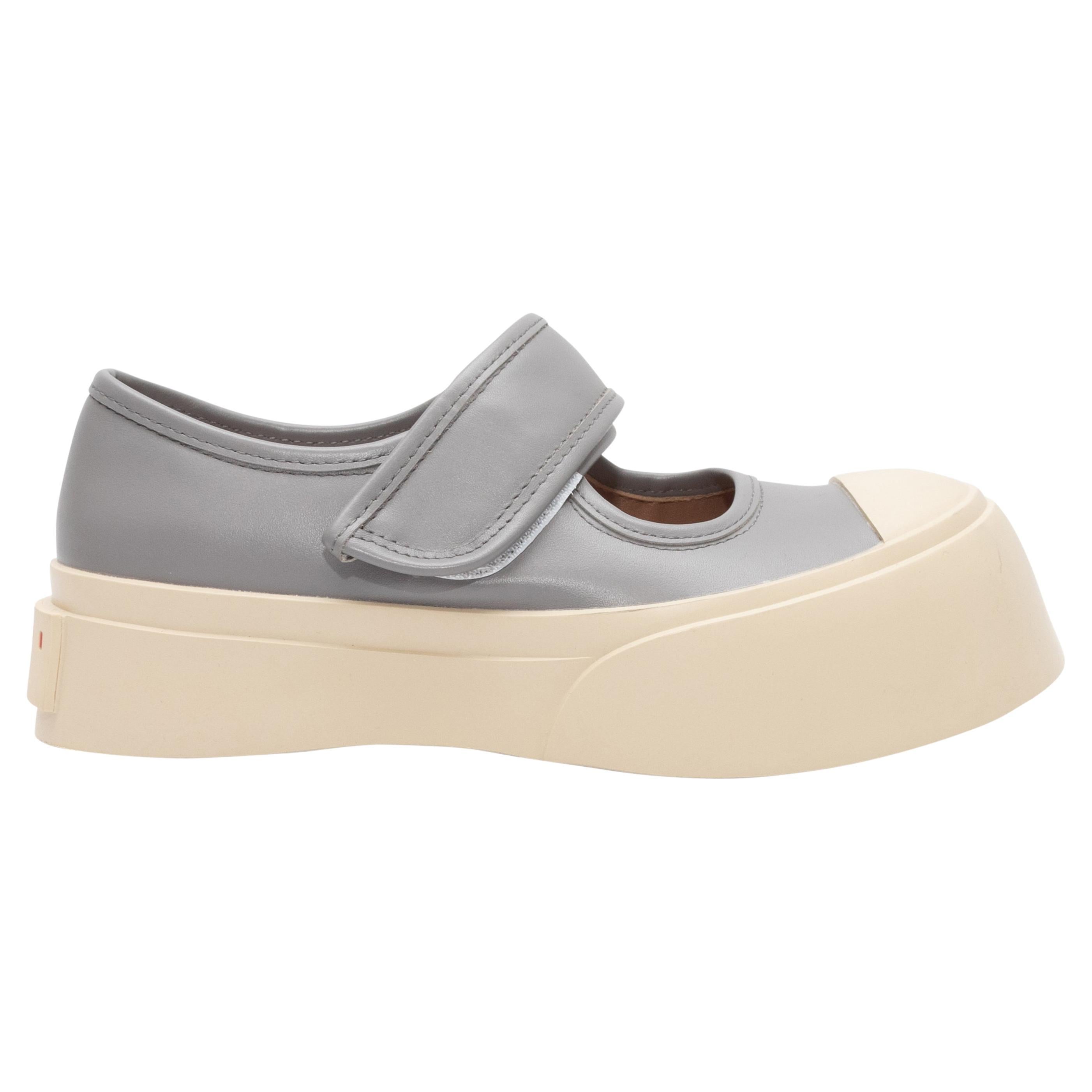 Marni Grey and White Platform Mary Janes For Sale at 1stDibs