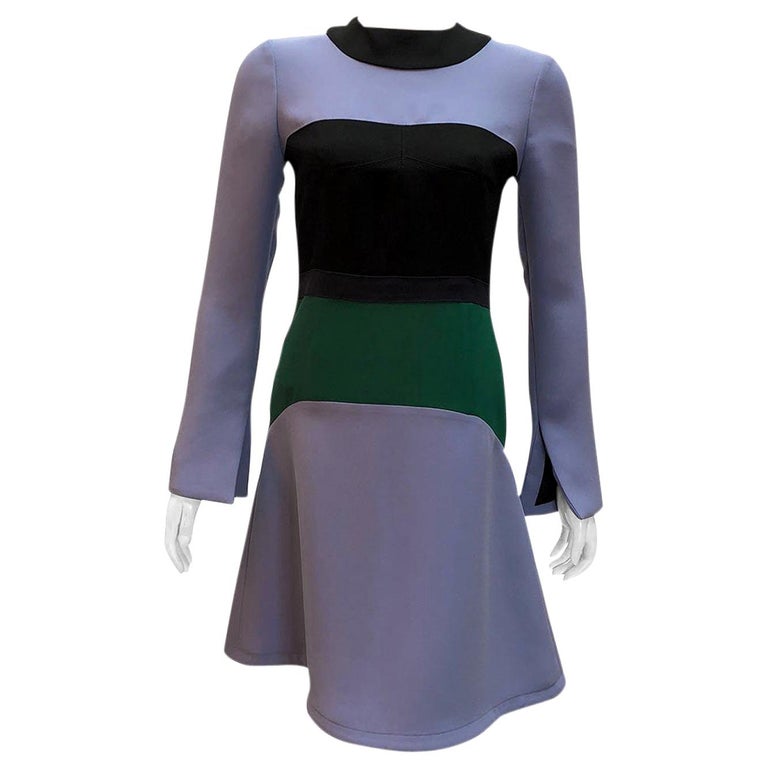 Marni Long Sleeve Purple, Green, Black Colorblock Dress For Sale at ...