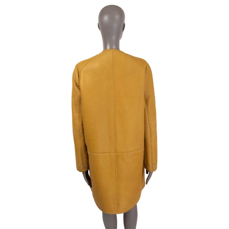 MARNI mustard yellow REVERSIBLE SHEARLING and LEATHER Coat Jacket 46 XL ...