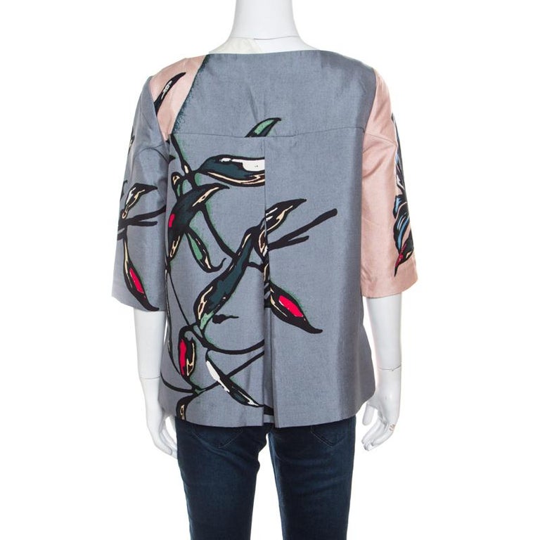 Marni Pink and Grey Floral Printed Cotton and Silk Oversized Top S at ...