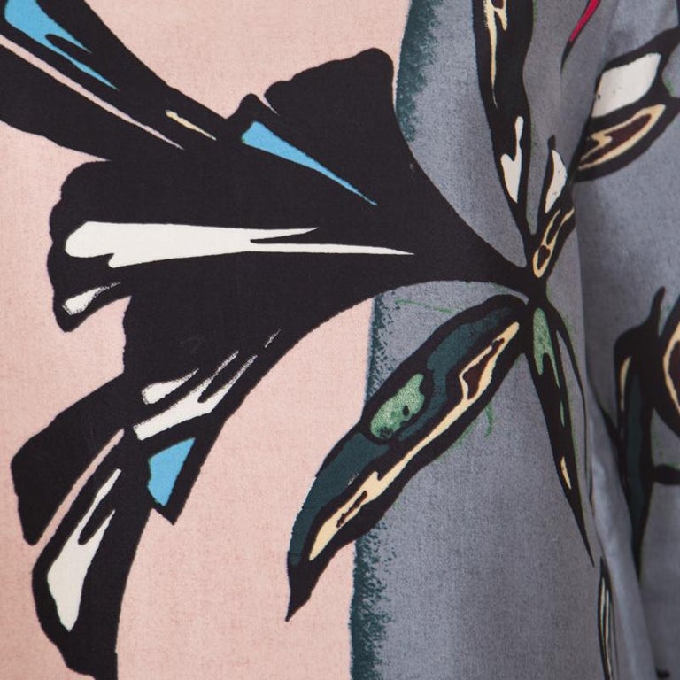 Marni Pink and Grey Floral Printed Cotton and Silk Oversized Top S at ...