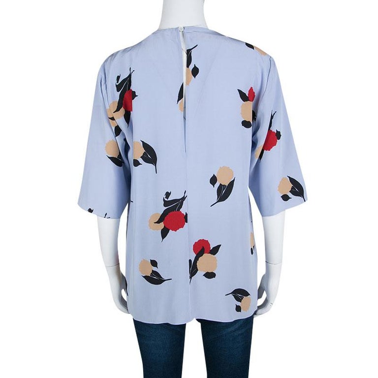 Marni Powder Blue Floral Printed Silk Draped Front Blouse M at 1stDibs ...