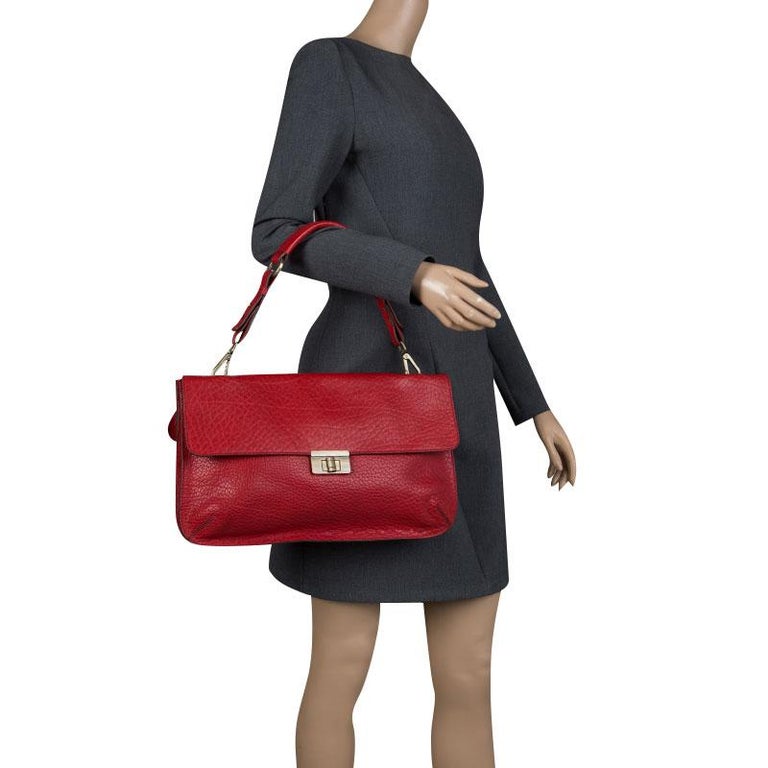 Marni Red Textured Leather Shoulder Bag For Sale at 1stDibs
