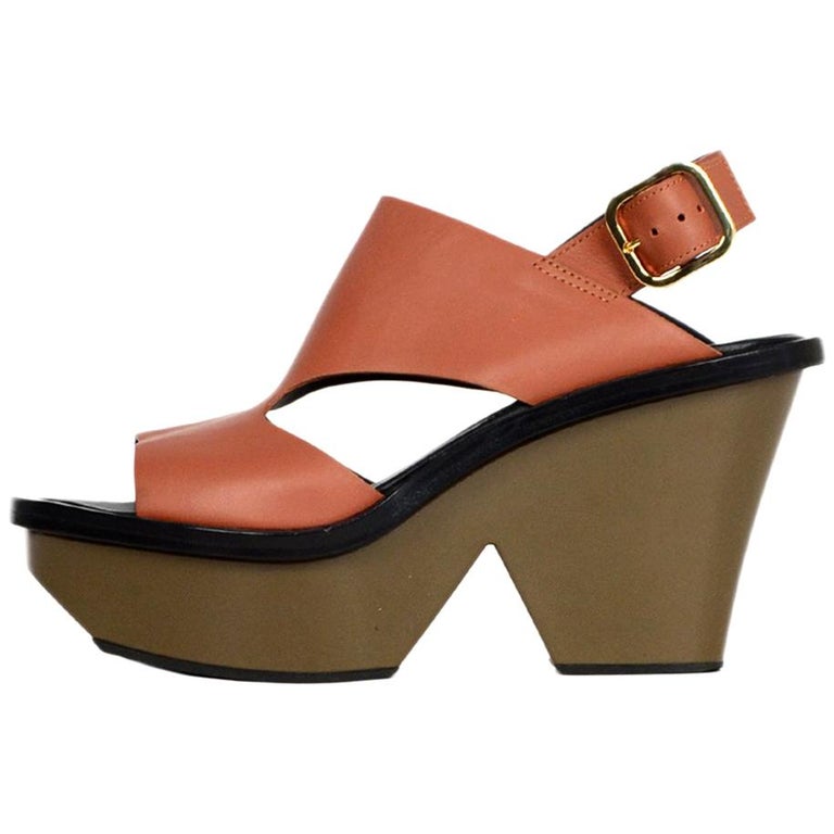 Marni Rust/Brown Leather Sandals w/ Platform Wedge sz 39 For Sale at ...