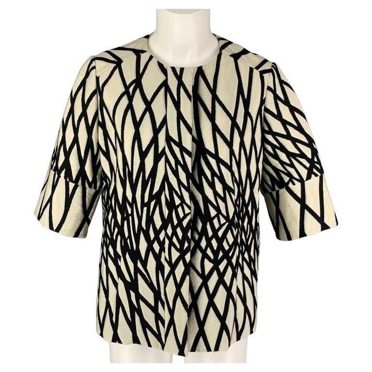 MARNI Size 6 Black White Cotton Blend Abstract Jacket For Sale at 1stDibs