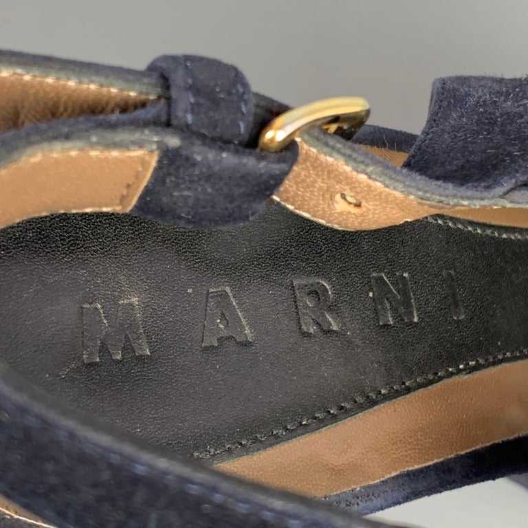 MARNI Size 6 Navy Suede Platform Wedge Sandals For Sale at 1stDibs