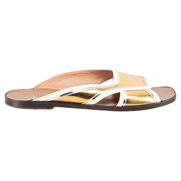 Marni Women's Gold Leather Flat Slide Sandals For Sale at 1stDibs