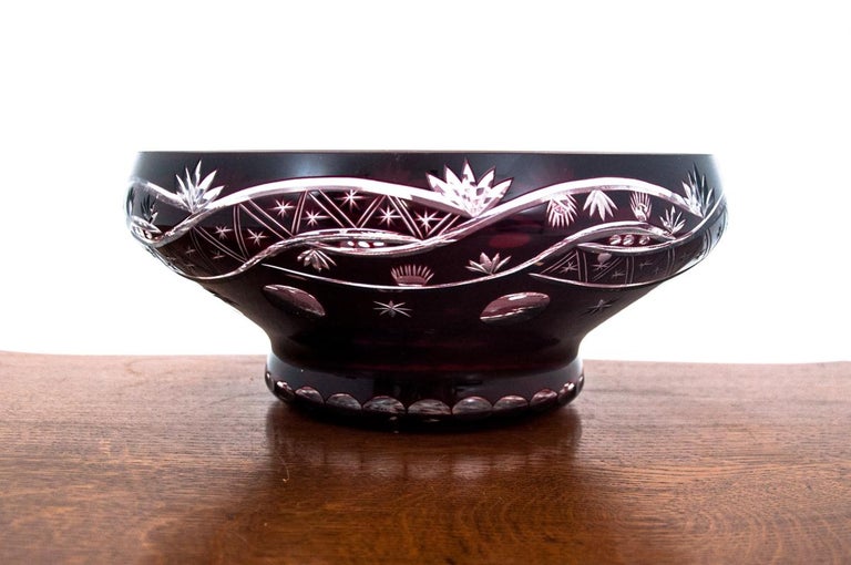 Maroon Crystal Bowl, Poland, 1960s For Sale at 1stDibs