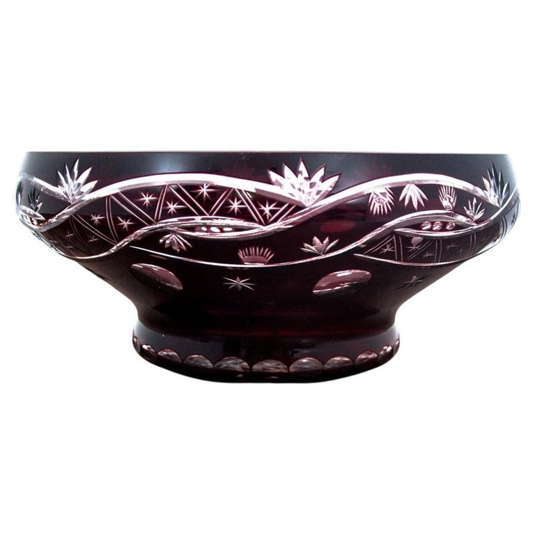 Maroon Crystal Bowl, Poland, 1960s For Sale at 1stDibs