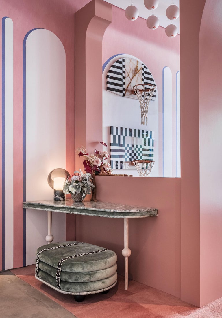 Maroon Marble and Burgundy Mohair Medium Ottoman For Sale at 1stDibs