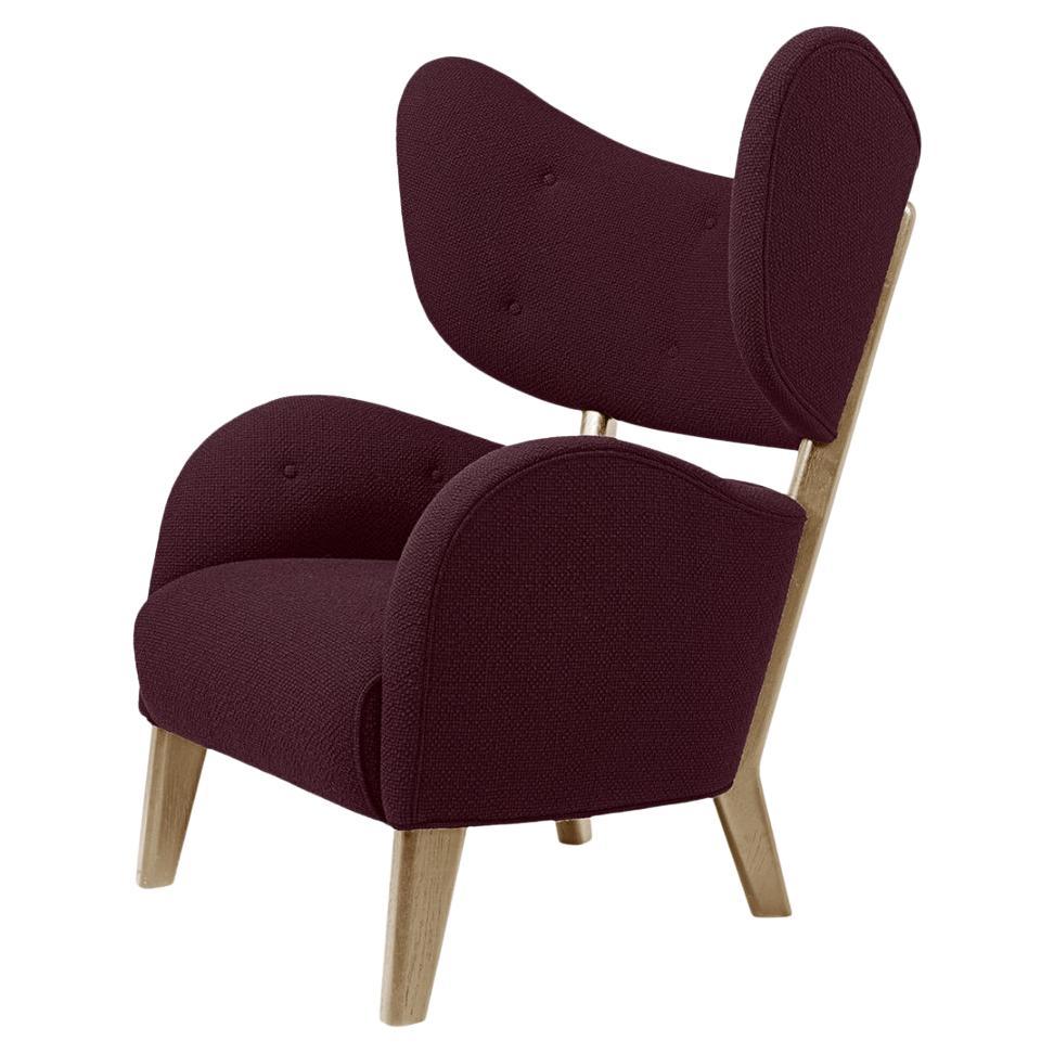 Italian Wingback Chair in Maroon Fabric For Sale at 1stDibs