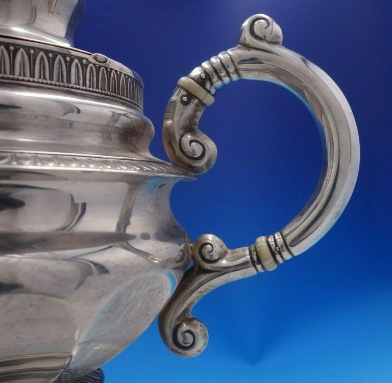 Marquand and Co Coin Silver Tea Set of 4-Piece Leaf Bead Border Flower ...