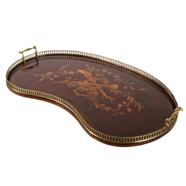 Marquetry Inlaid Kidney Shaped Tray For Sale at 1stDibs