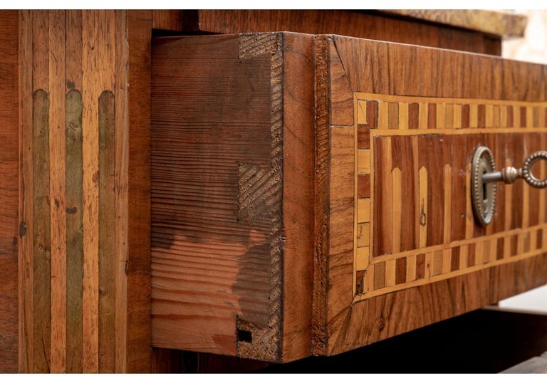 Marquetry Three Drawer Stand with Breccia Stone Top For Sale at 1stDibs