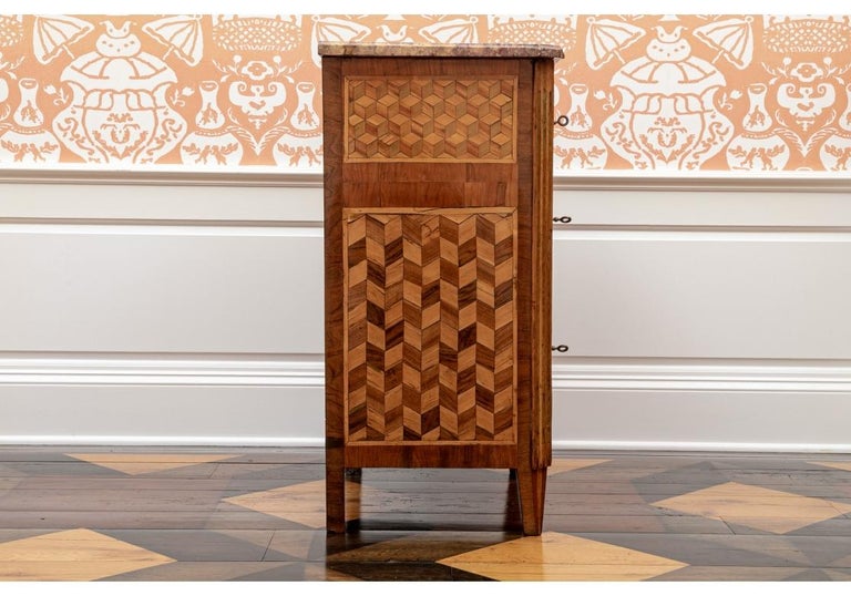 Marquetry Three Drawer Stand with Breccia Stone Top For Sale at 1stDibs