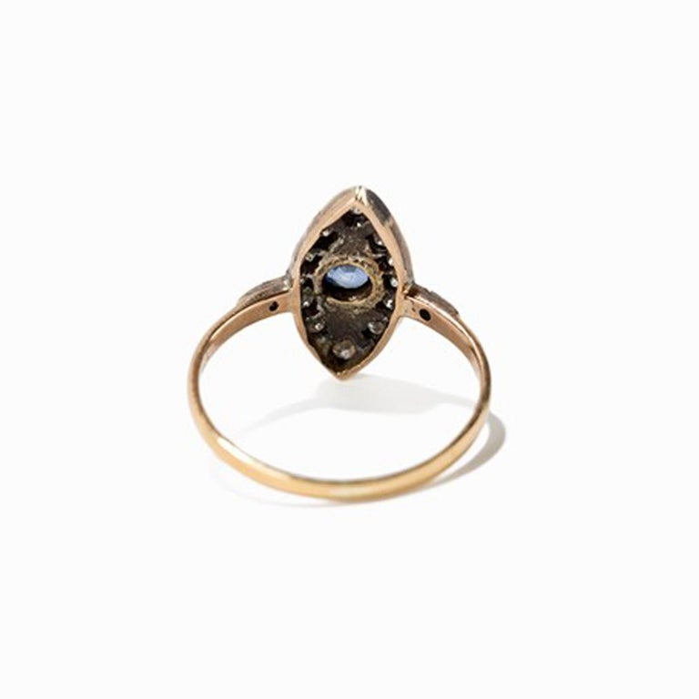 Marquis Ring with Sapphire and 12 Diamonds, circa 1920 For Sale at 1stDibs