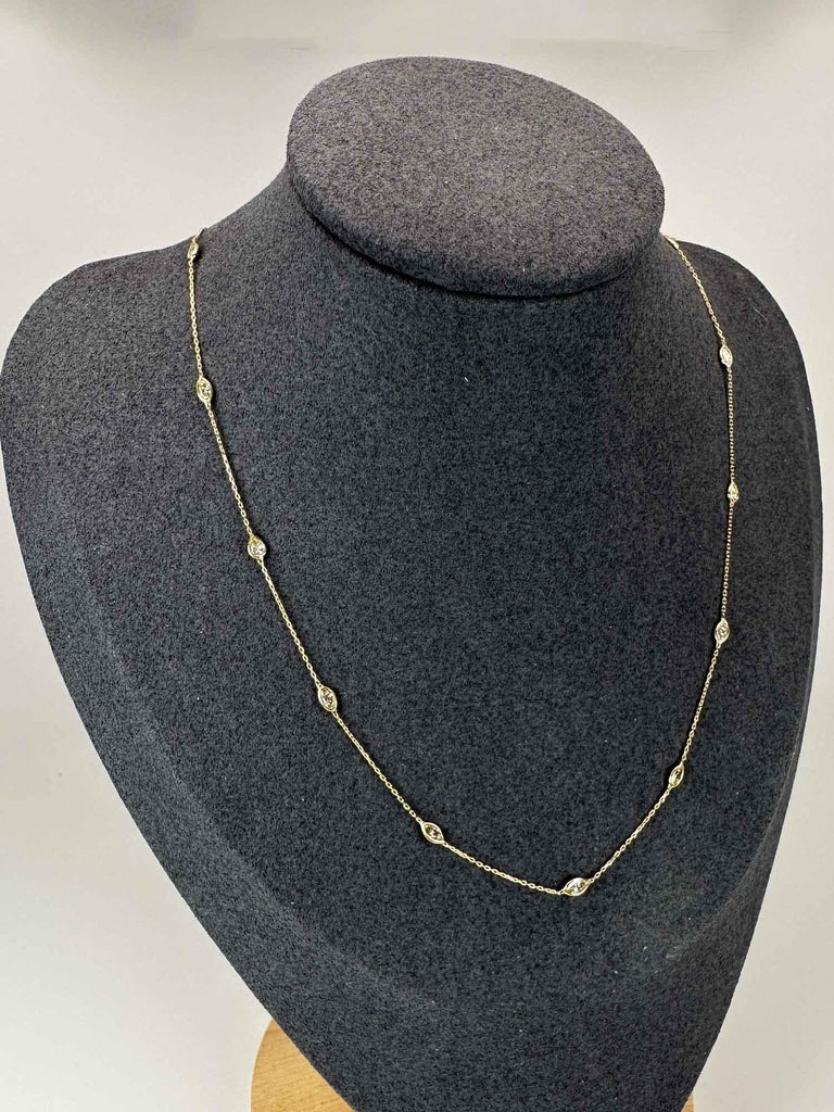 Marquise and Pear Shape Diamond Station Dainty Necklace 18k Yellow Gold ...