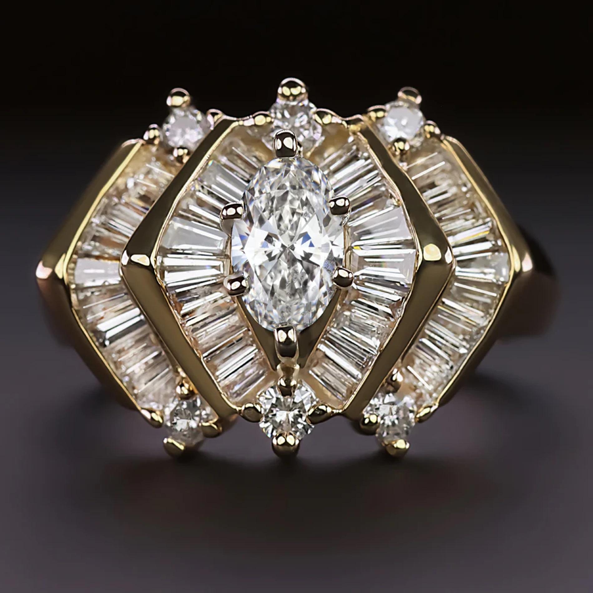 Marquise Baguette Diamond 1950's ring For Sale at 1stDibs