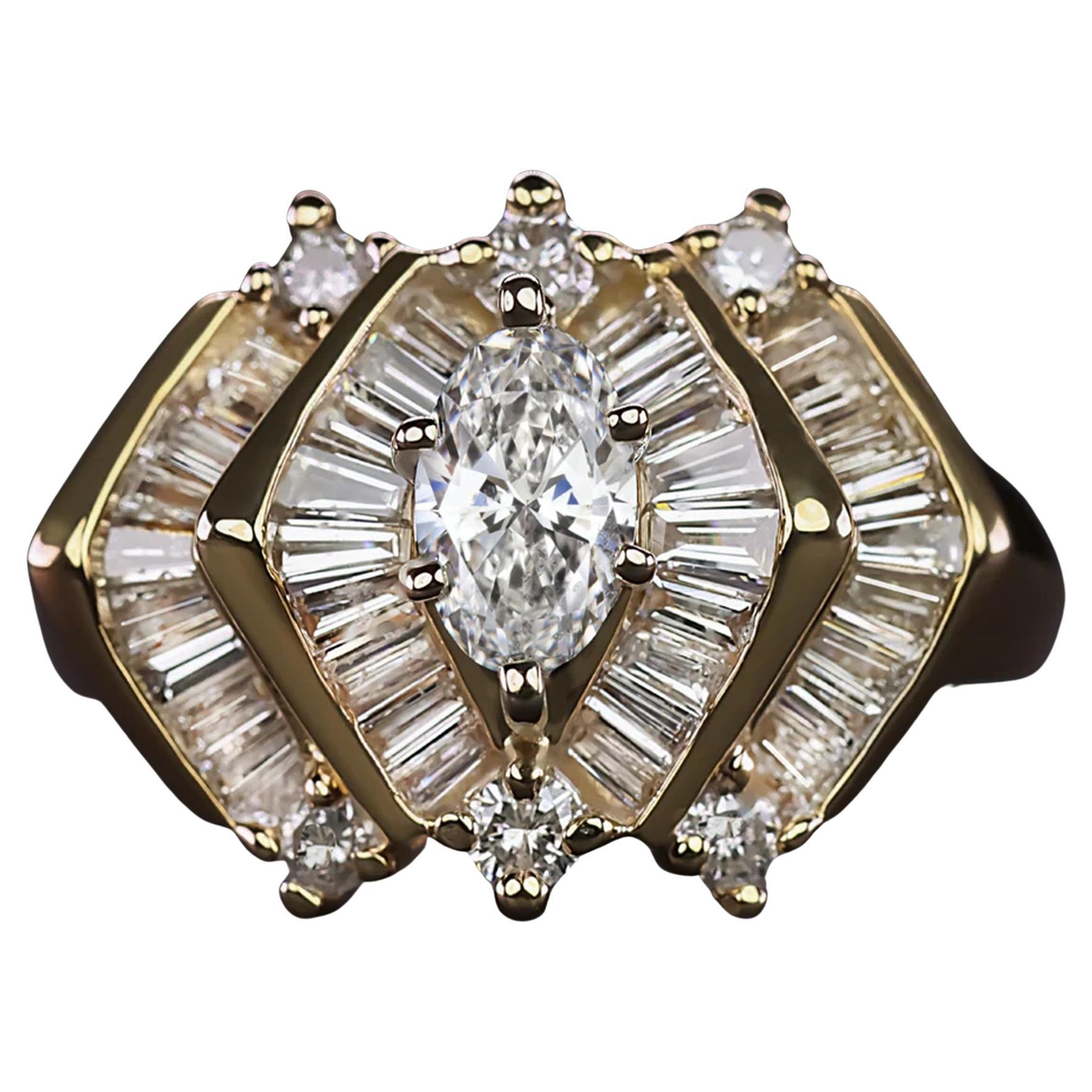 Marquise Baguette Diamond 1950's ring For Sale at 1stDibs