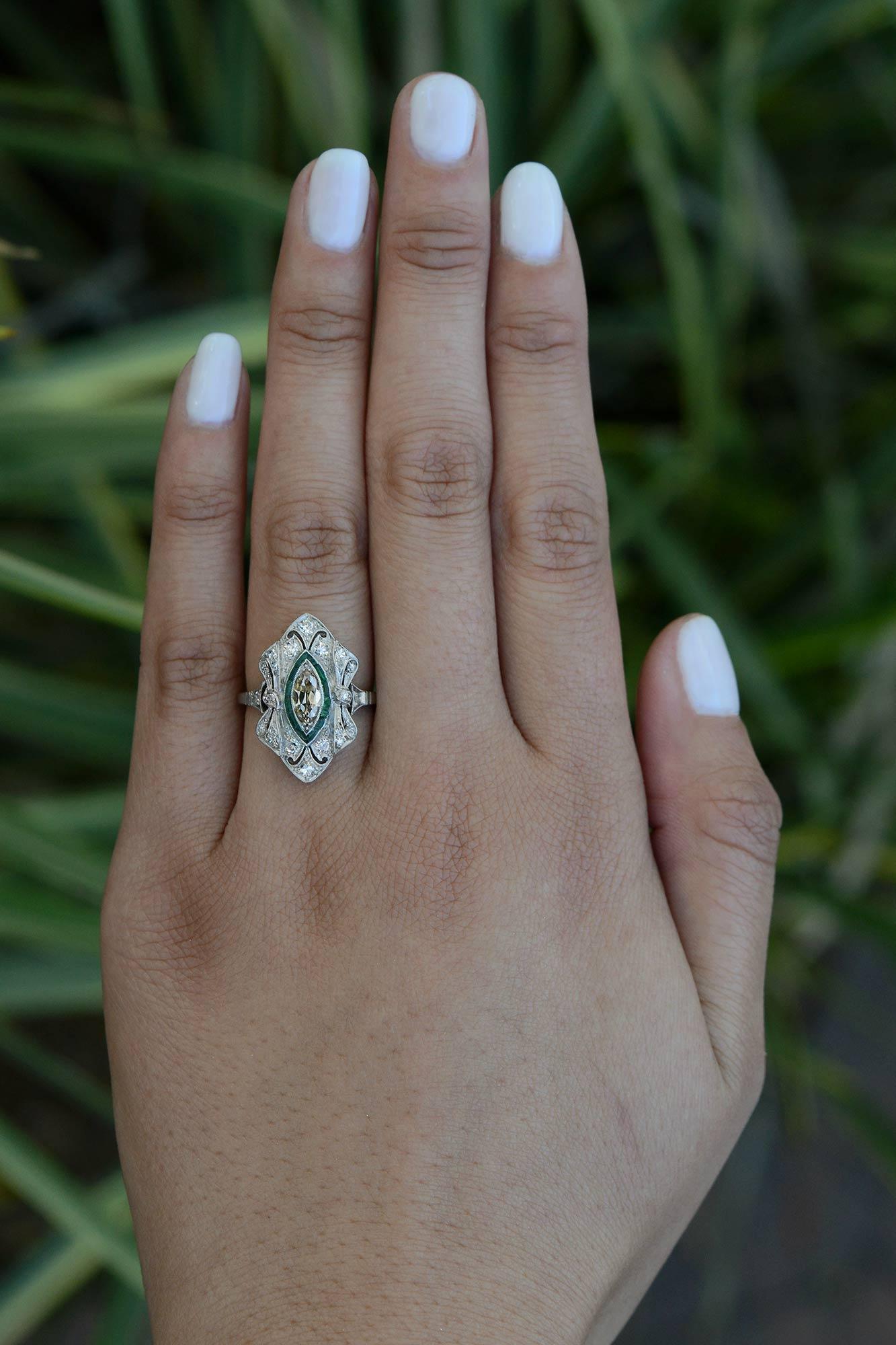 Marquise Champagne Diamond Art Deco Filigree Engagement Ring For Sale ...