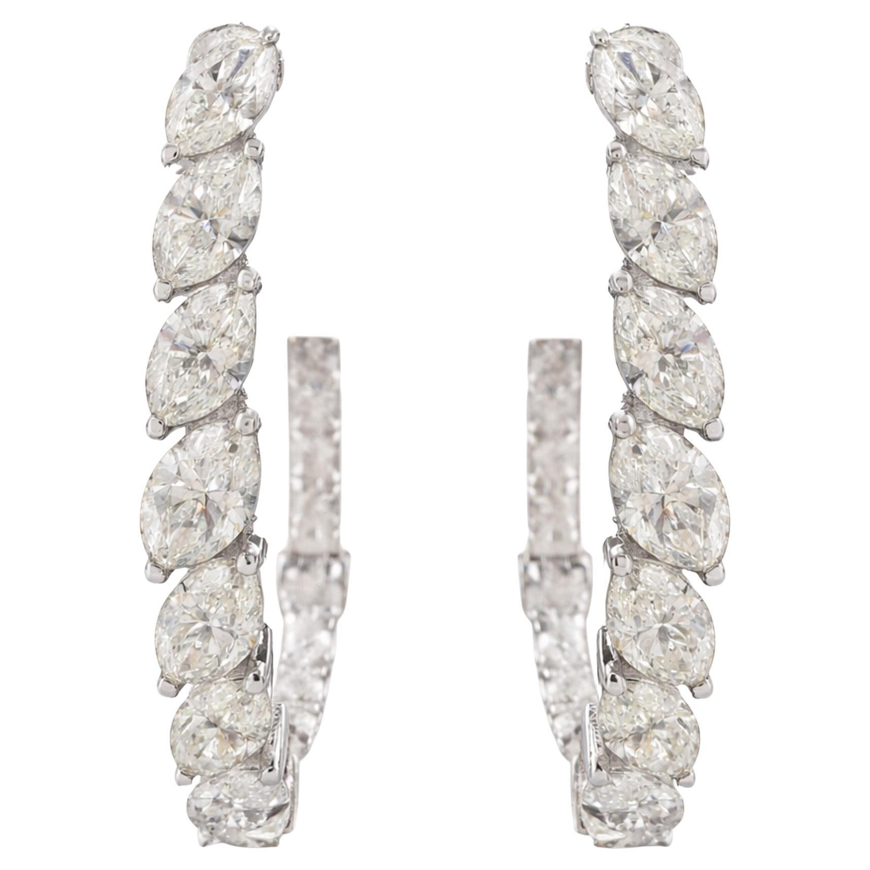 Natural Diamond Hoop Earrings 1.69 Carats Marquise Cut 18K White Gold ...