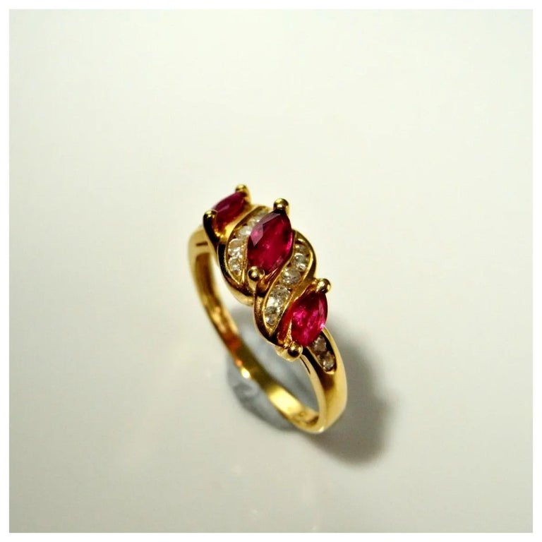 Customizable Marquise Cut Ruby Diamond Bridal Ring, Vintage Natural ...