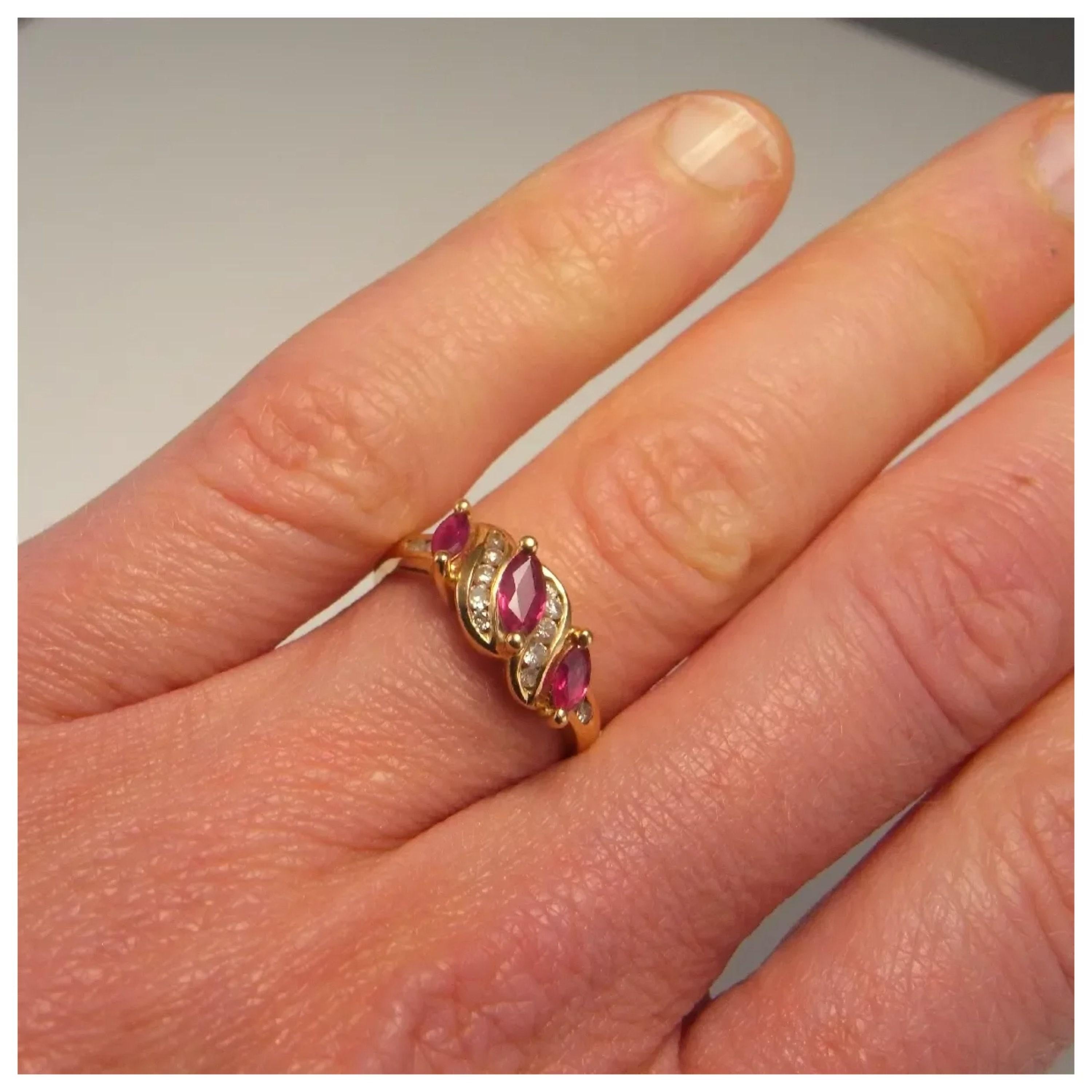 Customizable Marquise Cut Ruby Diamond Bridal Ring, Vintage Natural ...