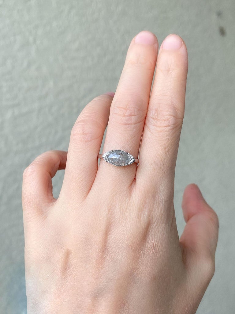 Marquise Diamond East-West Sideways Set 14K White Gold Engagement Ring ...