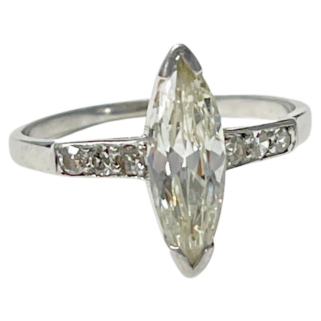 1 Carat Marquise Diamond Platinum Engagement Ring For Sale at 1stDibs