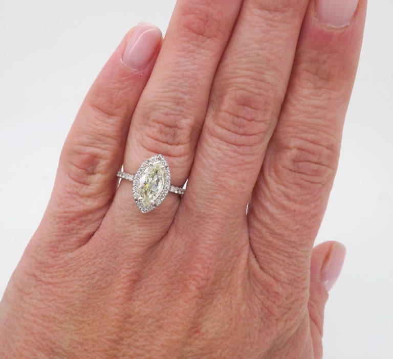 Marquise Diamond Halo Ring in White Gold For Sale at 1stDibs