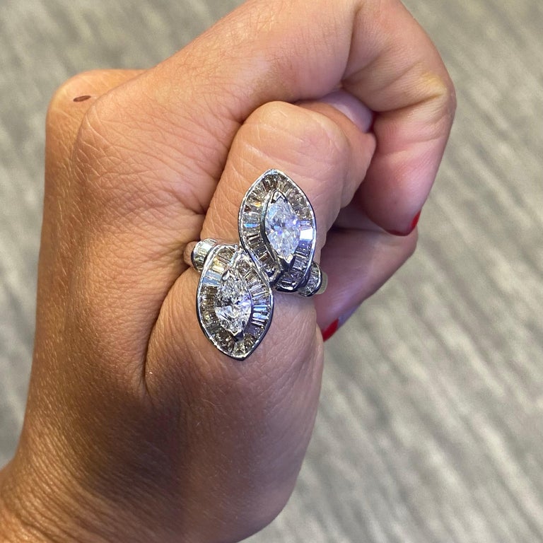 Marquise Diamond You and Me Ring For Sale at 1stDibs