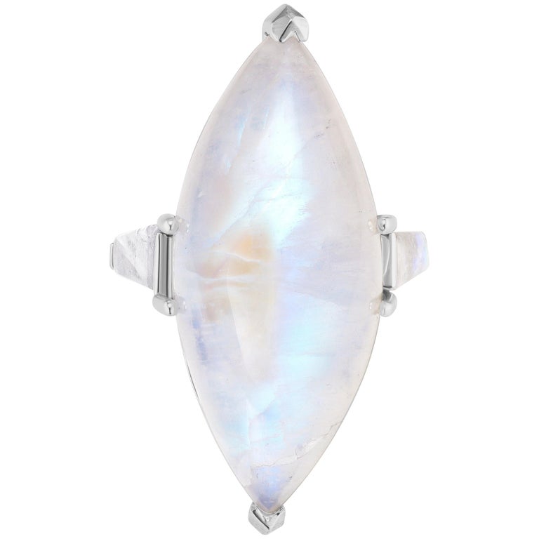 Marquise Iridescent Large Moonstone Statement Gold Ring at 1stDibs
