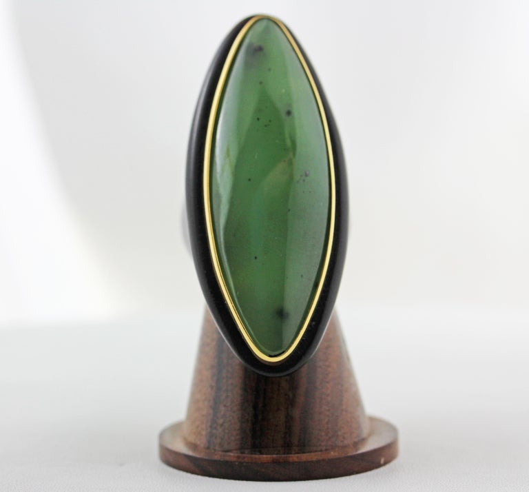 Marquise Jade Gold and Black Wood Ring For Sale at 1stDibs