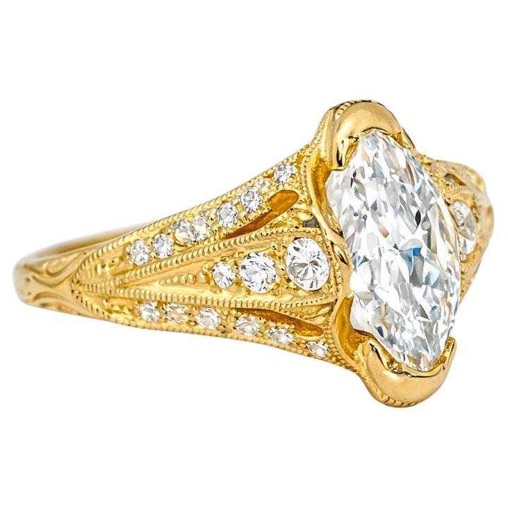 Marquise Natural Diamond Two Toned Bypass Ring in 14k Solid Gold ...