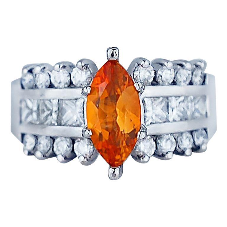 Marquise Orange Garnet and 1 Carat Diamond Ring, 14 Karat OLAM design ...