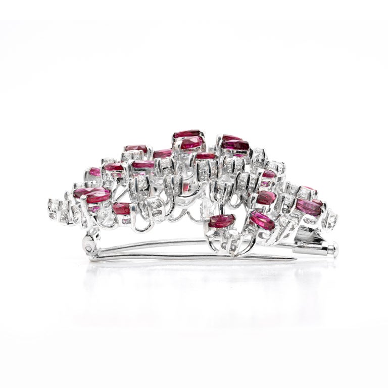 Marquise Ruby and Diamond 18 Carat White Gold Abstract Open Work Brooch ...