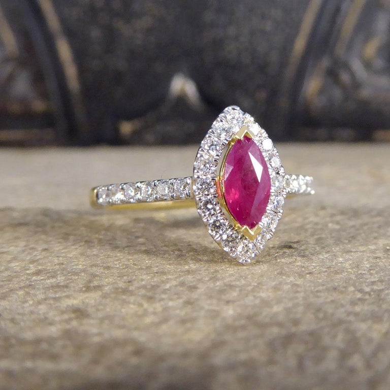 Marquise Ruby and Diamond Halo Cluster Ring and Diamond Shoulders in ...