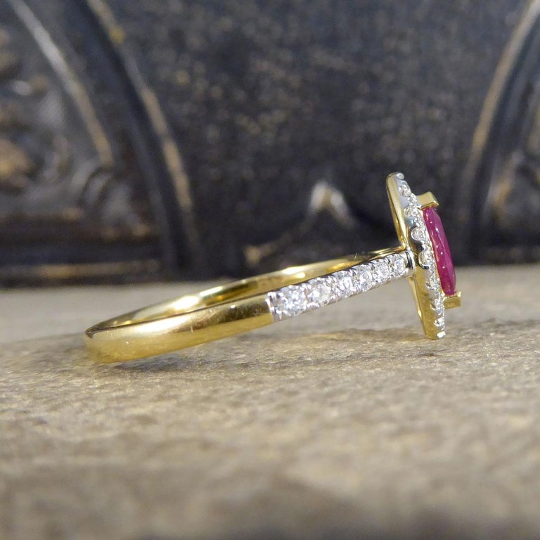 Marquise Ruby and Diamond Halo Cluster Ring and Diamond Shoulders in ...