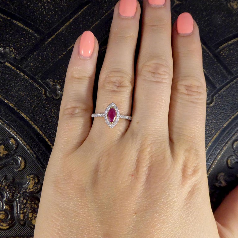 Marquise Ruby and Diamond Halo Cluster Ring and Diamond Shoulders in ...