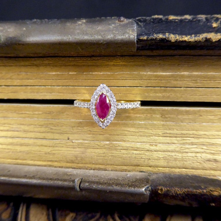 Marquise Ruby and Diamond Halo Cluster Ring and Diamond Shoulders in ...