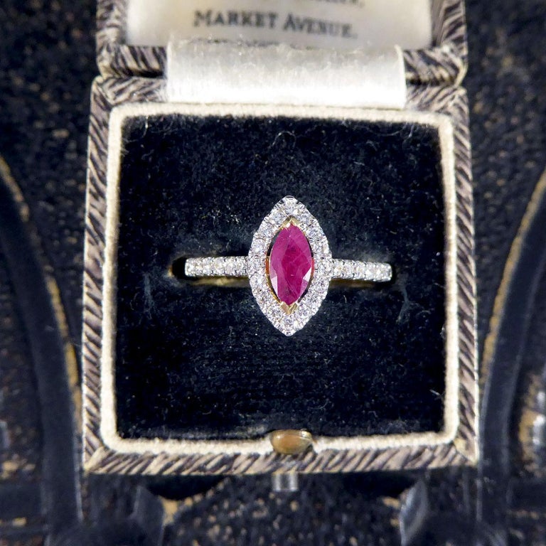 Marquise Ruby and Diamond Halo Cluster Ring and Diamond Shoulders in ...