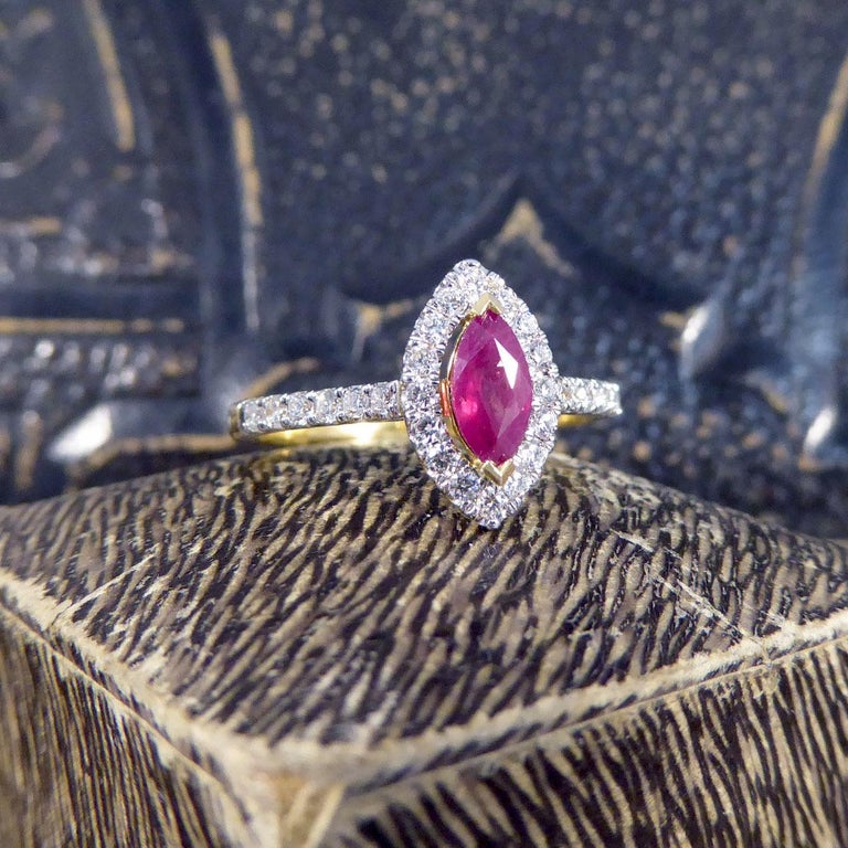 Marquise Ruby and Diamond Halo Cluster Ring and Diamond Shoulders in ...