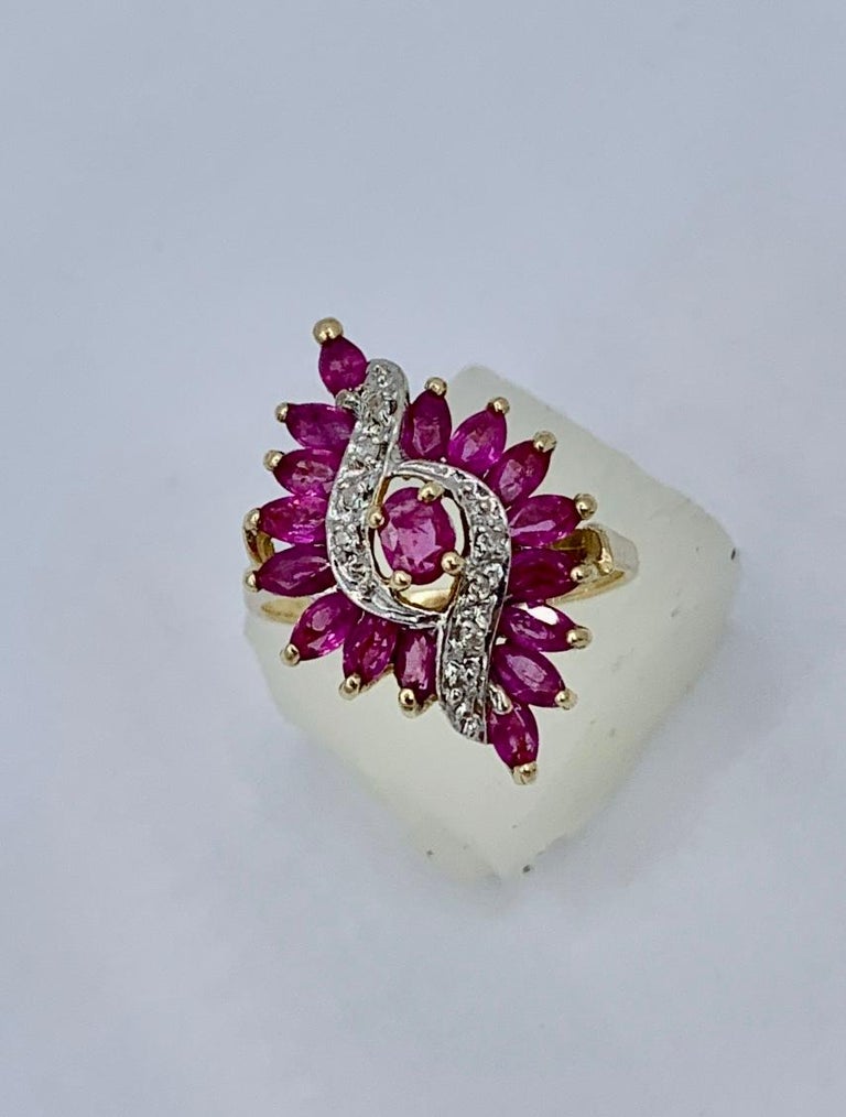 Marquise Ruby Diamond Waterfall Ballerina Ring Retro Cocktail Fashion ...